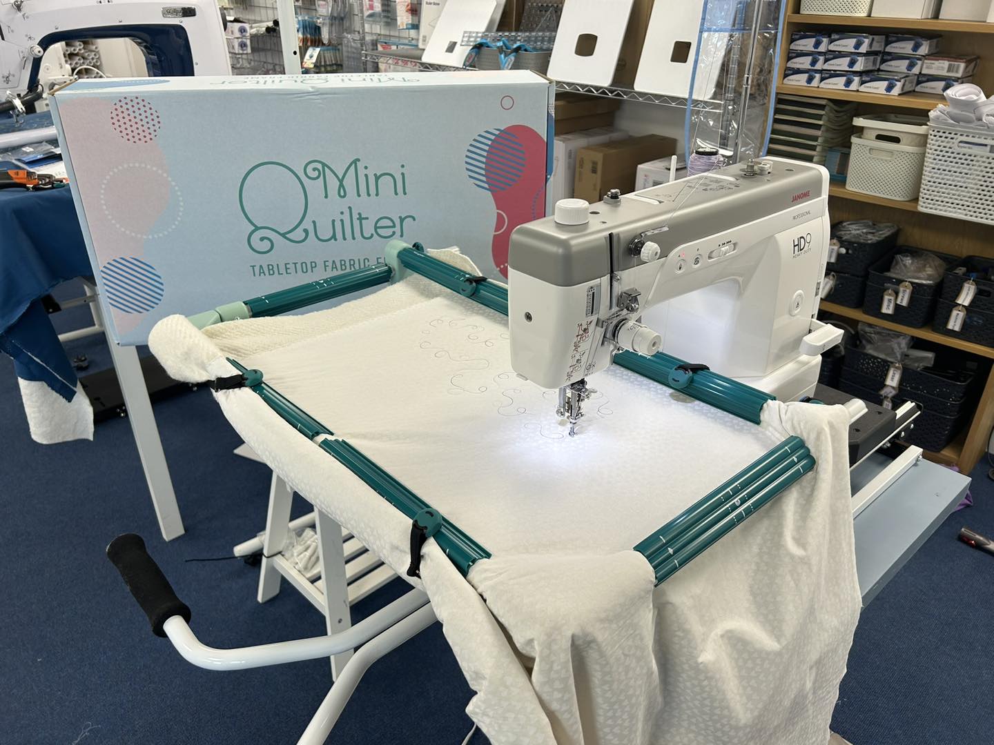 Grace mini-quilter-tabletop-fabric-frame